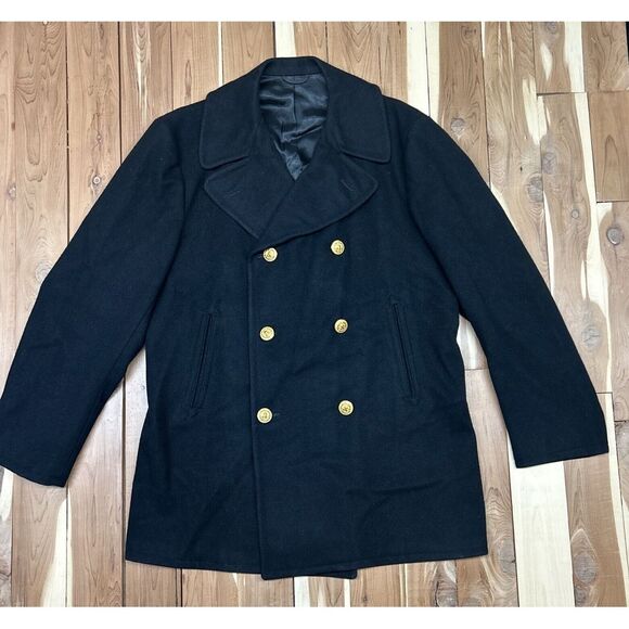 Jackets & Coats | Vintage Us Navy Usn Black Overcoat Mans Enlisted Wool ...